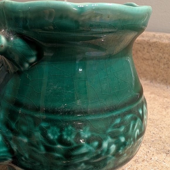 Mccoy | Art | Mccoy Green Ceramic Art Pitcher With Ornate Relief | Poshmark